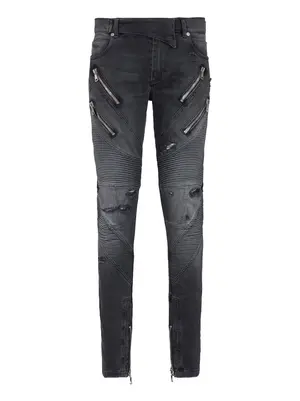 Balmain Panelled Distressed Skinny Jeans - Grey