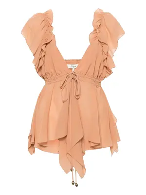 Chloé Ruffled Sleeveless Silk Blouse - Orange