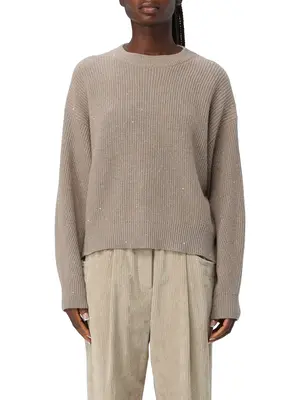 Brunello Cucinelli Brunello Cucinelli Sequined Ribbed Knit Pullover Walnut