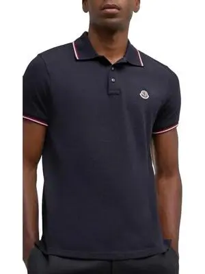 Moncler Apos;s Pique Logo Patch Polo Shirt - Blue