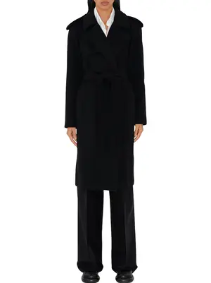 Burberry Cashmere Belted Wrap Trench Coat Black