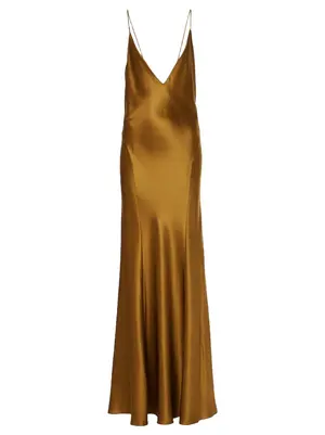 Saint Laurent Satin Maxi Dress - Brown