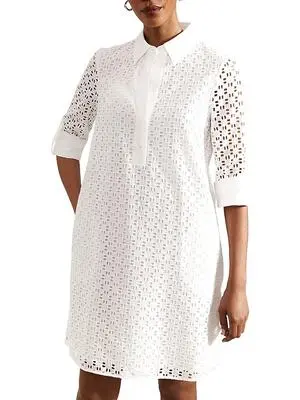 HOBBS LONDON Marciella Eyelet Shirt Dress - White