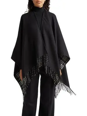 Burberry Reversible Open Front Wool Cape - Black/calico Ip Chk