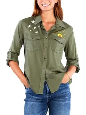 BILLY T Embroidered Button-up Shirt - Soft Olive