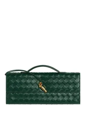 BOTTEGA  VENETA Intrecciato Leather Top Handle Clutch - Emerald Green