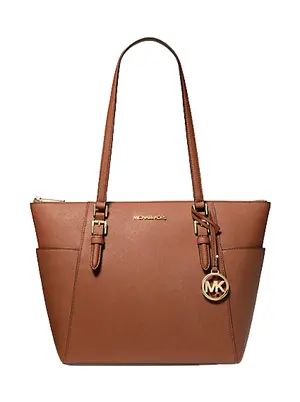 Michael Kors Charlotte Large Saffiano Leather Top-zip Tote Bag - Brown