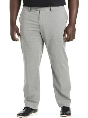 OAK HILL BY DXL Big & Tall Waist-relaxer Plaid Dress Pants - Grey