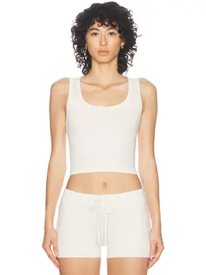 Eterne Square Neck Cropped Tank Top - Cream