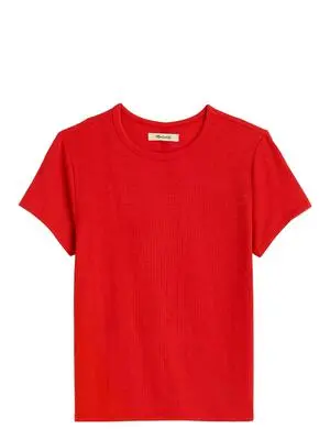 Madewell Drapey Ribbed Tee - Bright Cherry