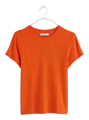 Madewell Drapey Ribbed Tee Brilliant Tangerine