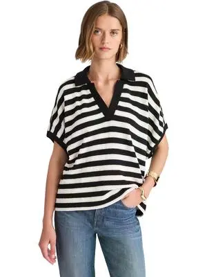 Madewell Striped Relaxed V-neck Polo Shirt - Jet Black