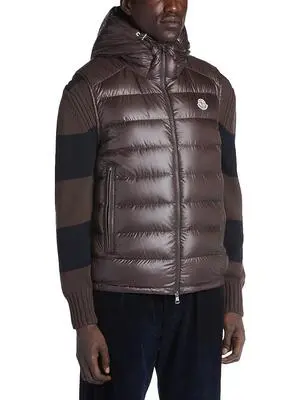 Moncler Barant Hooded Down Vest - Brown