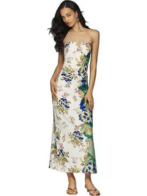 Anthropologie Strapless Plunge-neck Midi Dress - Green Pattern