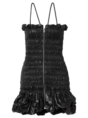 Isabel Marant Daily Ruched Ruffled Coated Cotton-blend Mini Dress - Black
