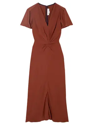 Victoria Beckham Gathered Jersey Midi Dress - Brown