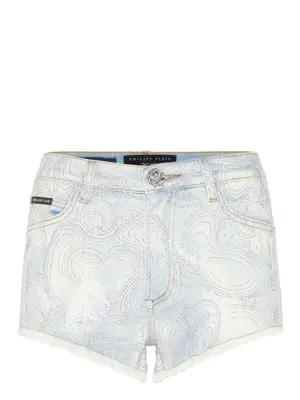 Philipp Plein Abstract-pattern Denim Shorts - Blue