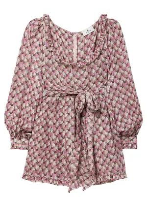 Etro Belted Ruffled Floral-print Mini Dress - Pink