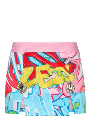 Philipp Plein Crystal-embellished Graffiti-print Miniskirt - Pink