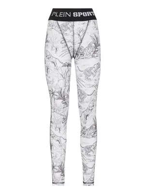 PLEIN SPORT Graphic-print High-waist Leggings - White