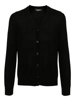 Dsquared2 Logo-embroidered Virgin Wool Cardigan - Black