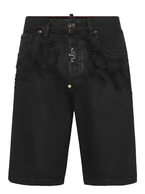 Philipp Plein Ripped Denim Shorts - Black