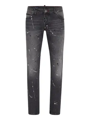 Philipp Plein Paint-splatter Slim-fit Jeans - Grey