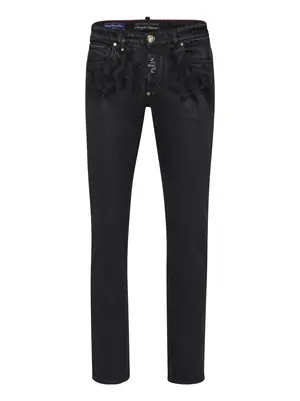 Philipp Plein Ripped-detail Straight-leg Jeans - Black