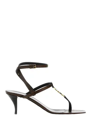 Saint Laurent Cassandra Leather Flip Flop Sandals - Brown