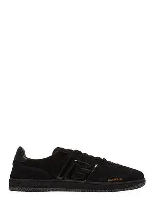 Balmain Swan Suede & Patent Leather Sneaker - Black