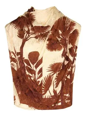 Johanna Ortiz Island Stories Cowl-Neck Top Brown