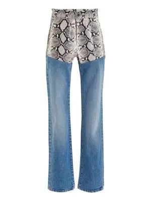 Brandon Maxwell The Wyatt Leather-paneled Straight-leg Jeans - Medium Wash