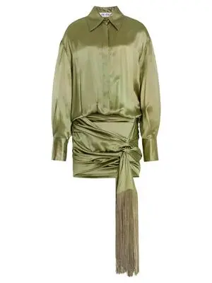 Attico Fringe-detailed Silk Shirt Dress - Green