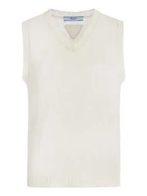 Prada Sheer-knit Cashmere Vest - White