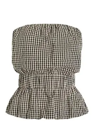 Posse Aurelia Gingham Cotton Strapless Top - Black