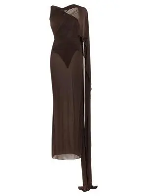 Attico Sheer Jersey Maxi Dress - Brown