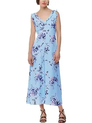 Whistles Bamboo Blossom Ruffle Dress - Blue/multi