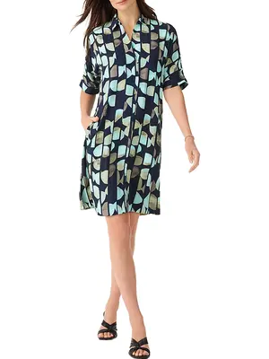 NIC+ZOE Devon Satin Crepe Dress Aqua Multi