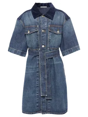 Stella McCartney Corduroy-trimmed Denim Minidress - Blue