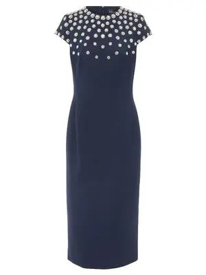 Oscar De La Renta Embellished Wool-blend Midi Dress - Blue