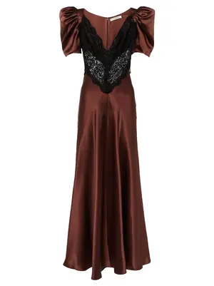 RODARTE Lace-trimmed Silk Gown - Brown
