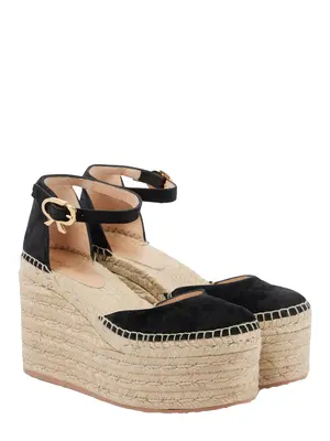 GIANVITO ROSSI Suede Platform Espadrille Wedges - Black