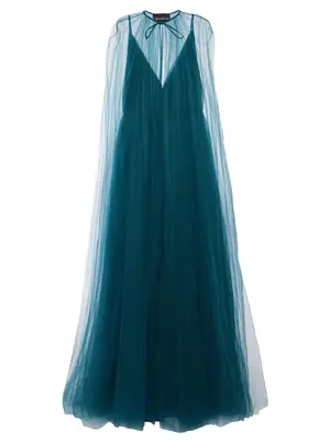 Costarellos Cassandra Caped Tulle Gown - Blue