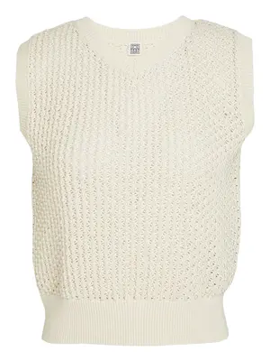 TOTEME Faux Pearl-embellished Cotton Vest - Ecru