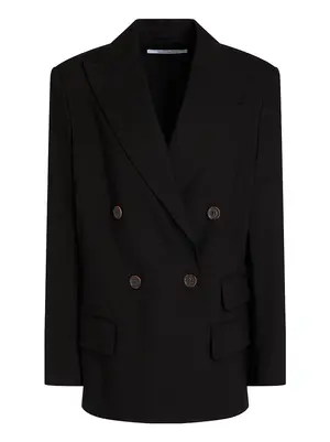 Another Tomorrow Double-Breasted Hemp-Blend Blazer Black