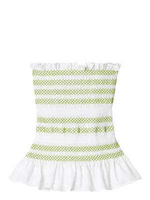 MOLLY GODDARD Lynne Strapless Ruffled Smocked Cotton-blend Voile Peplum Top - White