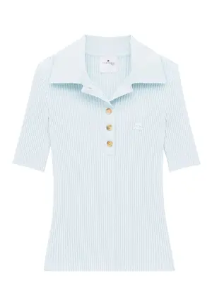 COURREGES Signature Ribbed Polo Top - Blue