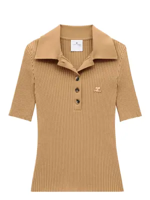 COURREGES Iconic Rib-knit Polo Shirt - Neutrals