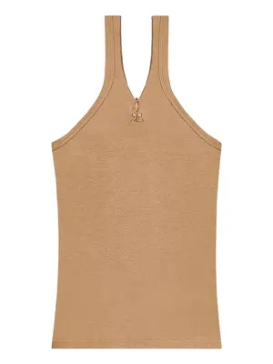 COURREGES Logo-embroidered Ribbed Tank Top - Brown