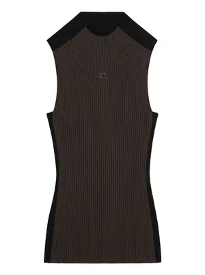 COURREGES Contrast Frame Ribbed Tank Top - Brown